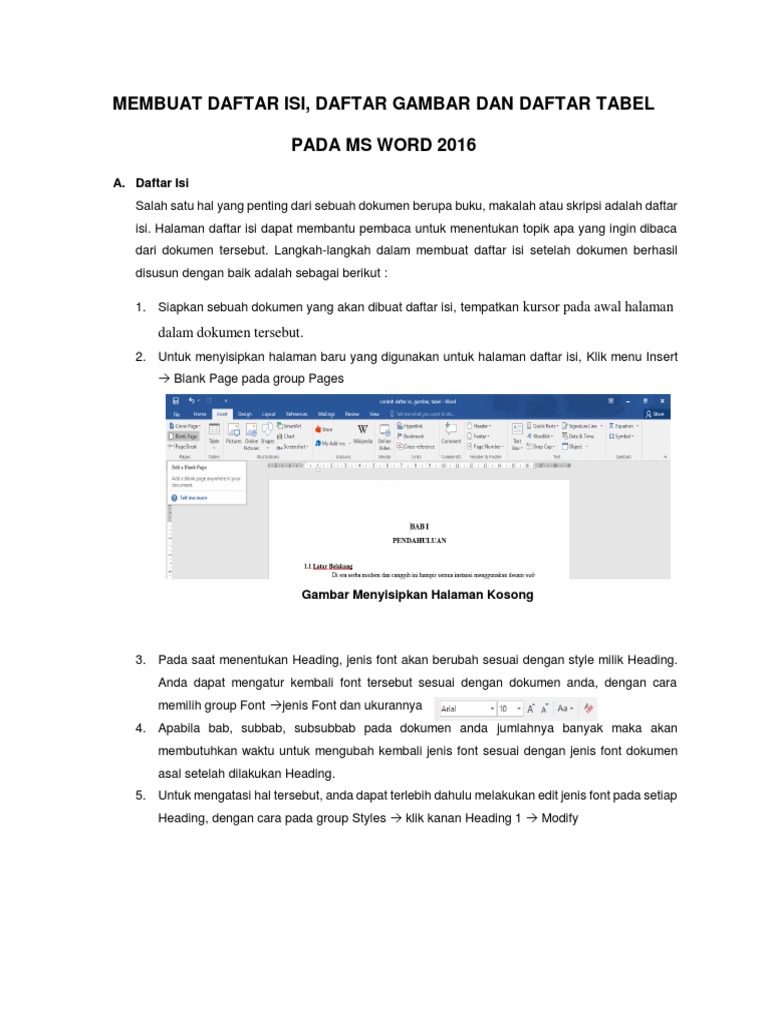 Membuat Daftar Isi, Tabel Dan Gambar | PDF
