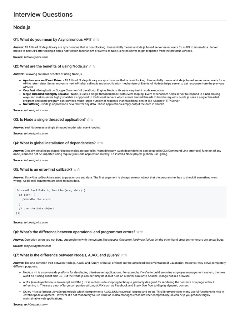 Nodejs Interview Questions Pdf Java Script Ajax Programming 