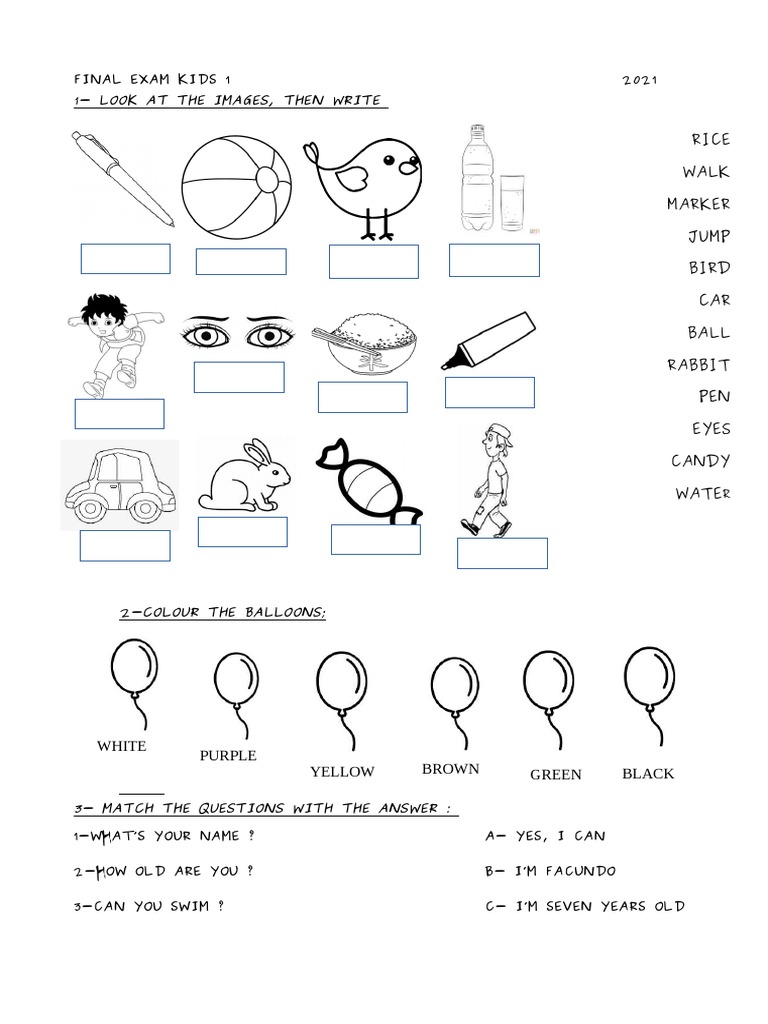 Final Exam Kids 1 2021 | PDF