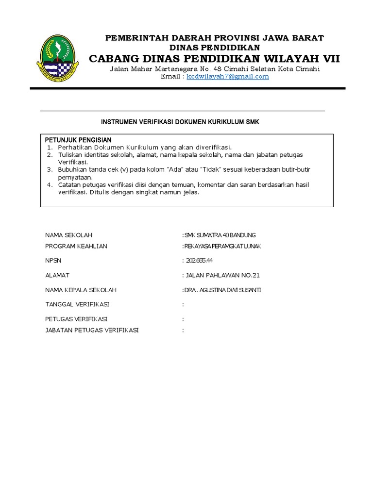 Form Verifikasi Kurikulum | PDF