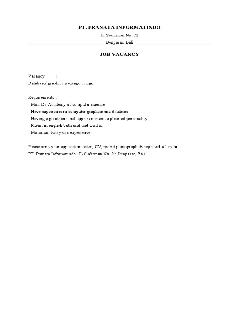 Contoh Job Vacancy | PDF | Computing | Communication