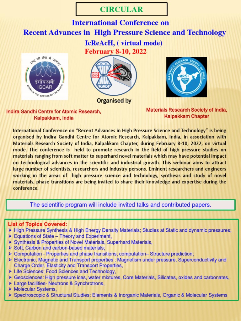 International Conference On Recent Advances in High Pressure Science ...