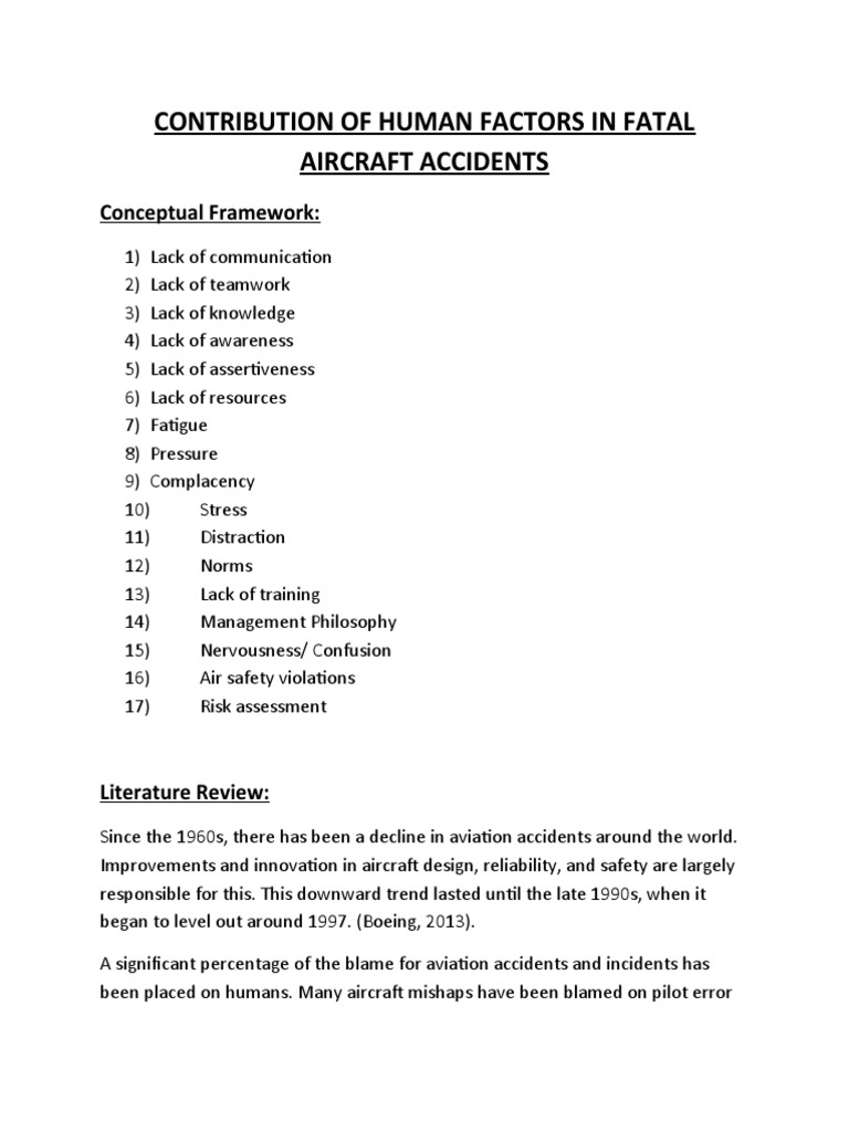Contribution of Human Factors in Fatal Aircraft Accidents | PDF | Risk ...
