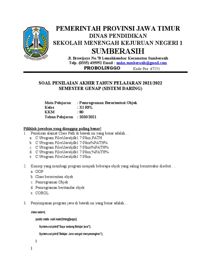 Soal Pbo Xi RPL 2 | PDF