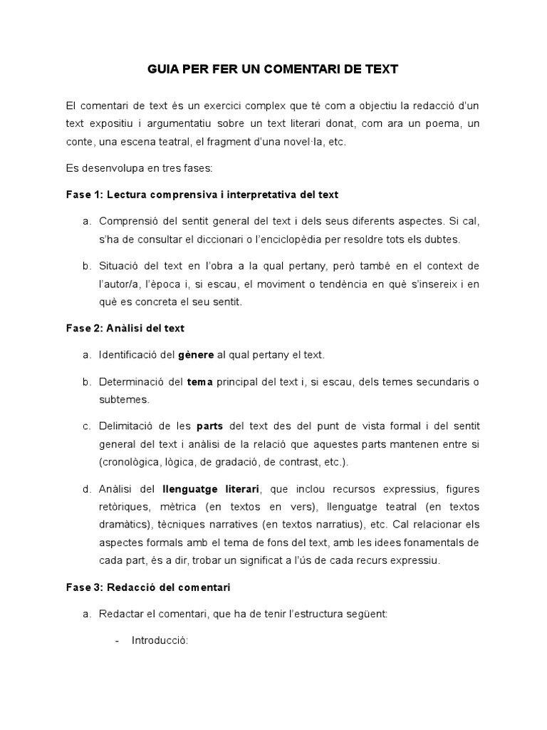 Guia Per Fer Un Comentari de Text | PDF