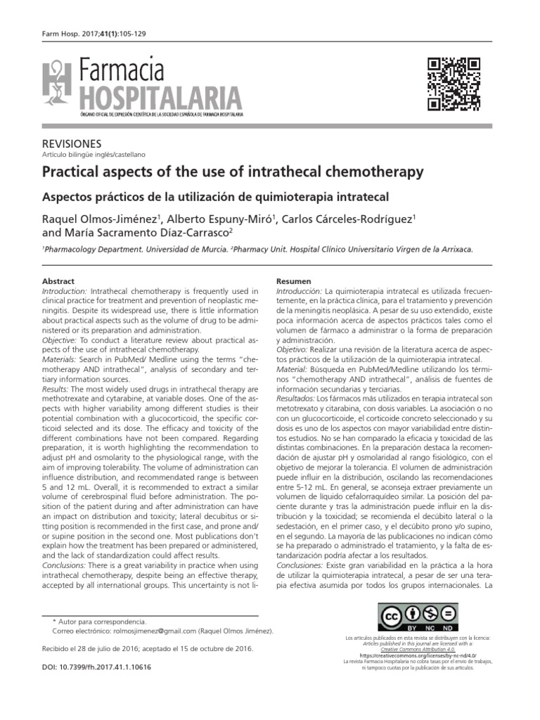 Quimioterapia Intratecal | Descargar gratis PDF | Farmacología | Ciencias farmacéuticas