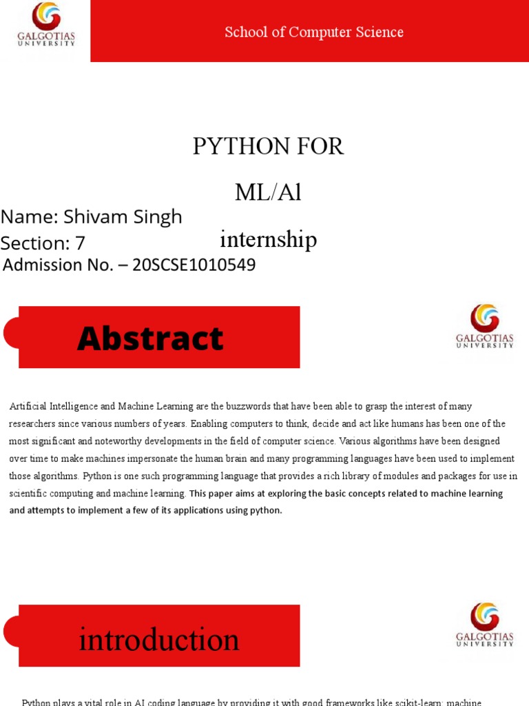 School of Computer Science: Python For ML/Al Internship | PDF | Python ...