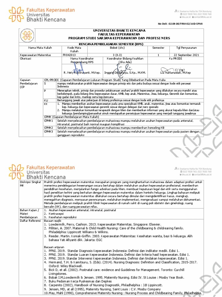 Rps Pra Profesi Maternitas | PDF | Pengembangan Diri | Sains & Matematika