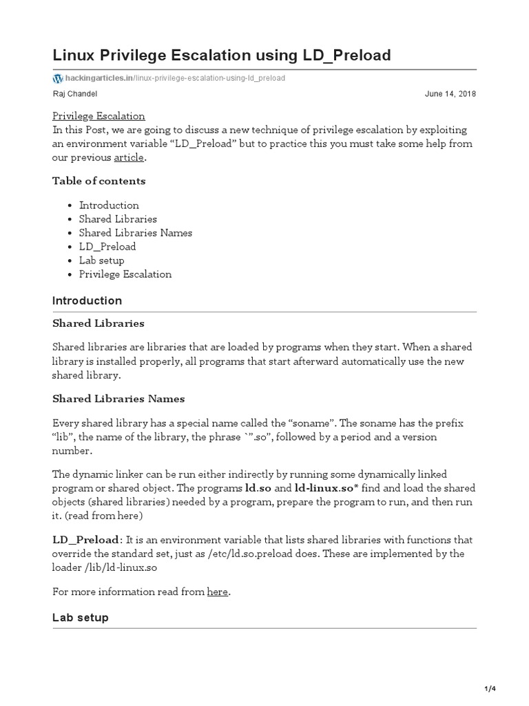 Hackingarticles - In/linux Privilege Escalation Using LD - Preload ...