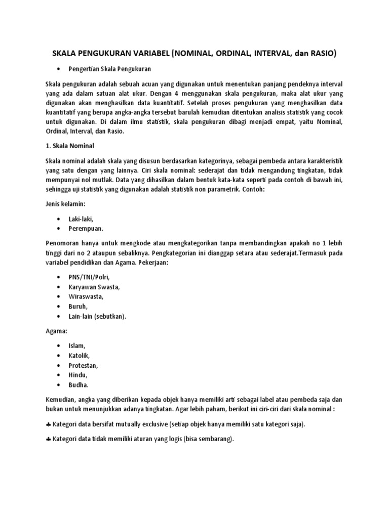 Skala Pengukuran Variabel | PDF