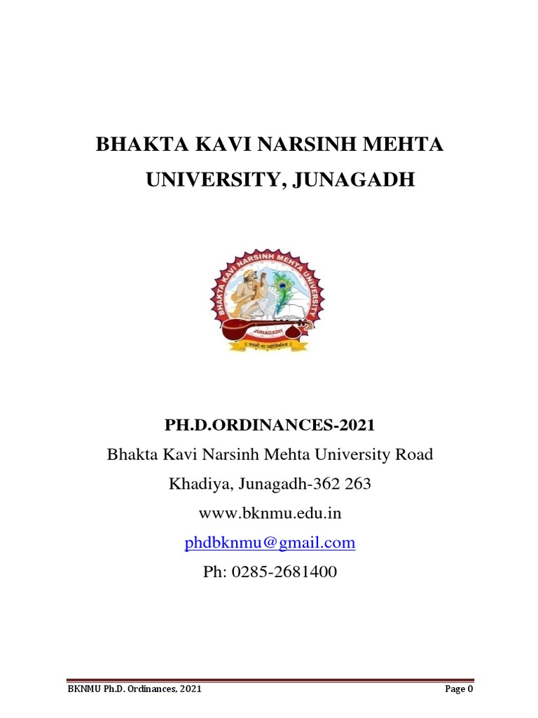 Bhakta Kavi Narsinh Mehta University, Junagadh | PDF | Doctor Of ...