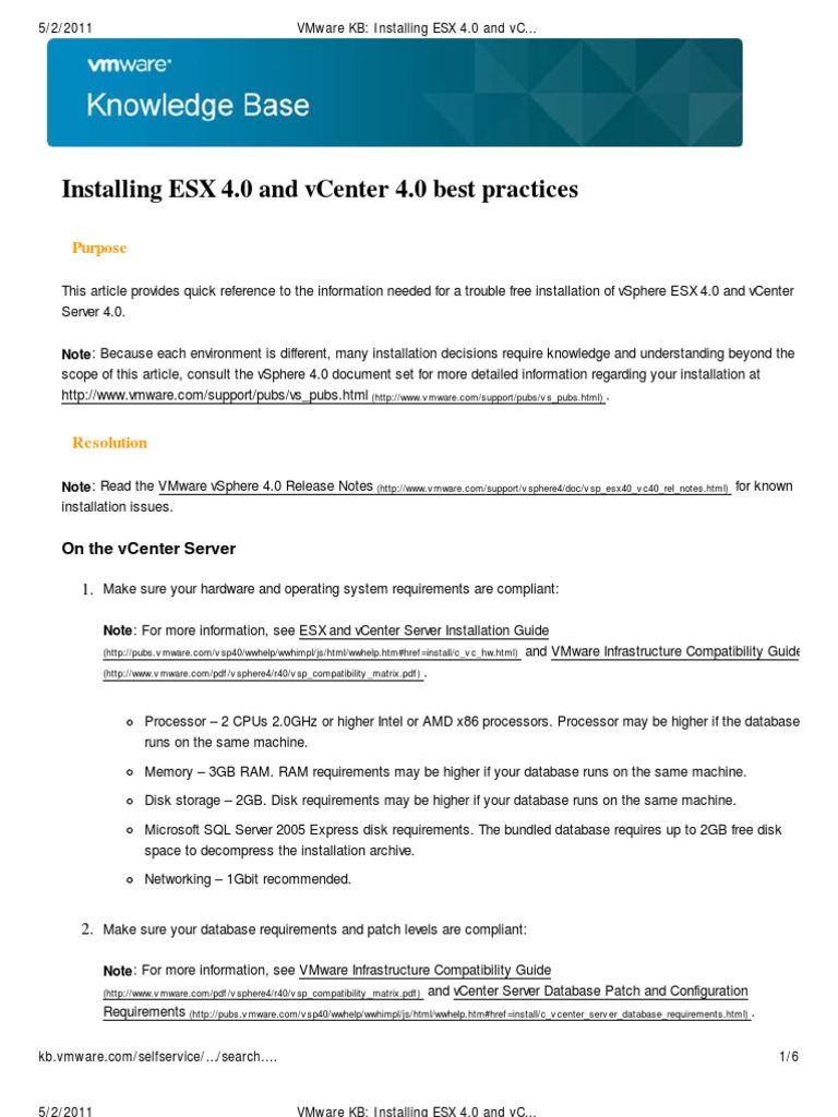 Vmware Installing Esx 40 And Vcenter 4 Pdf Oracle Database V Mware