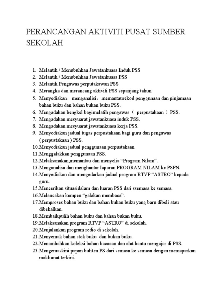 Perancangan Aktiviti Pusat Sumber Sekolah | PDF