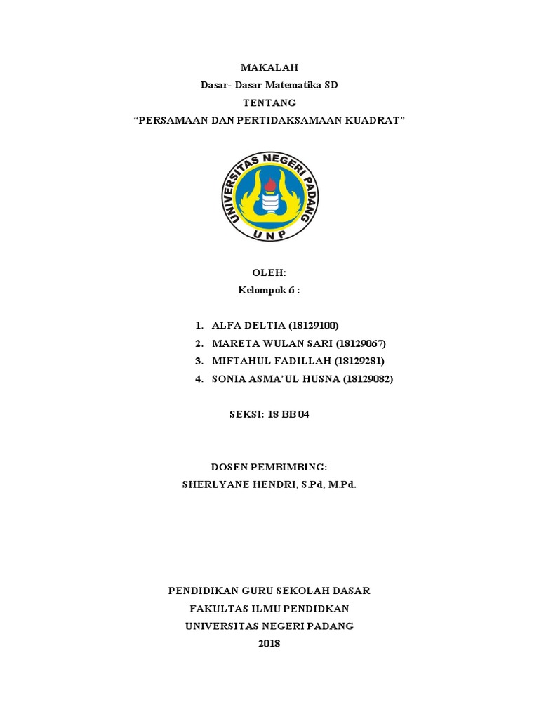 Makalah Persamaan Dan Pertidaksamaan Kuadrat | PDF | Metode & Bahan Ajar