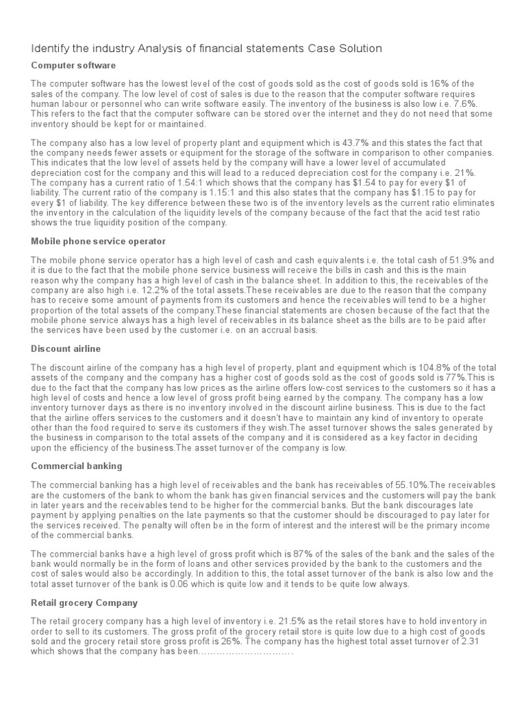 Identify The Industry Analysis of Financial Statements Case Solution and Analysis, HBS Case ...