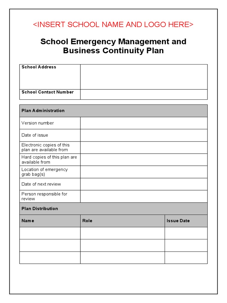 School Emergency Management and Business Continuity Plan Template | PDF ...