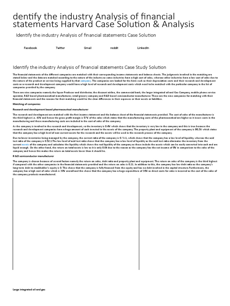 Identify The Industry Analysis of Financial Statements Case Solution and Analysis, HBR Case ...