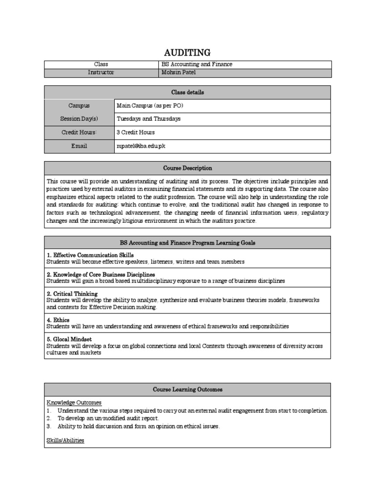 Auditing-Course Outline-Acc-Mohsin-Updated-Fall 2021 | PDF | Internal ...