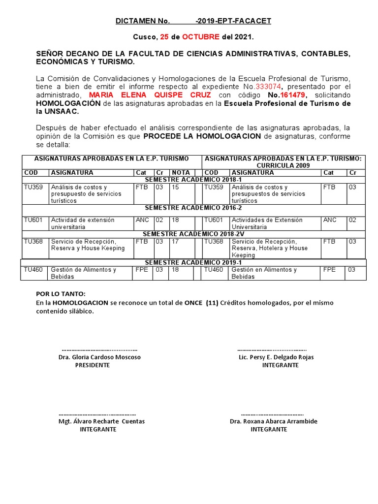 Cuadro de Homologacion | PDF