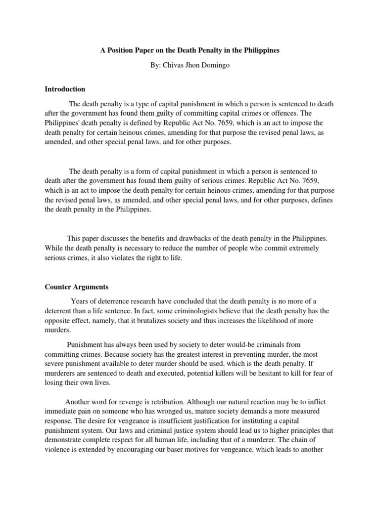 A Position Paper On The Death Penalty in The Philippines | PDF ...