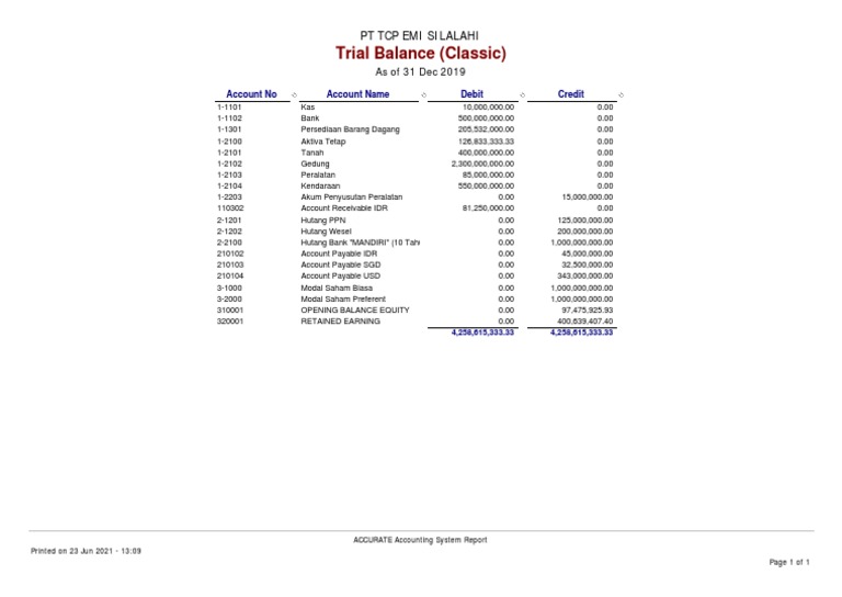 Trial Balance 31 Desember 2019 | PDF | Accounting | Financial Services