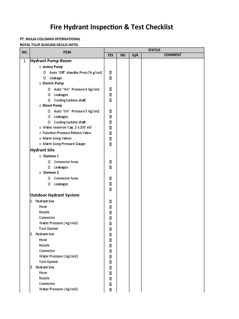 Hydrant Inspection Checklist - Mulia Colliman | PDF | Energy Technology ...
