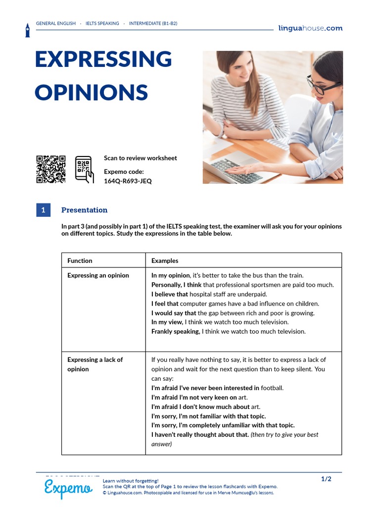 Expressing Opinions British English Student Ver2 | PDF | Psychological Concepts | Communication