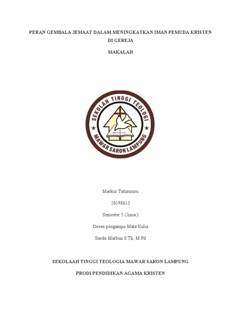 Peran Gembala dalam Iman Pemuda Kristen | PDF