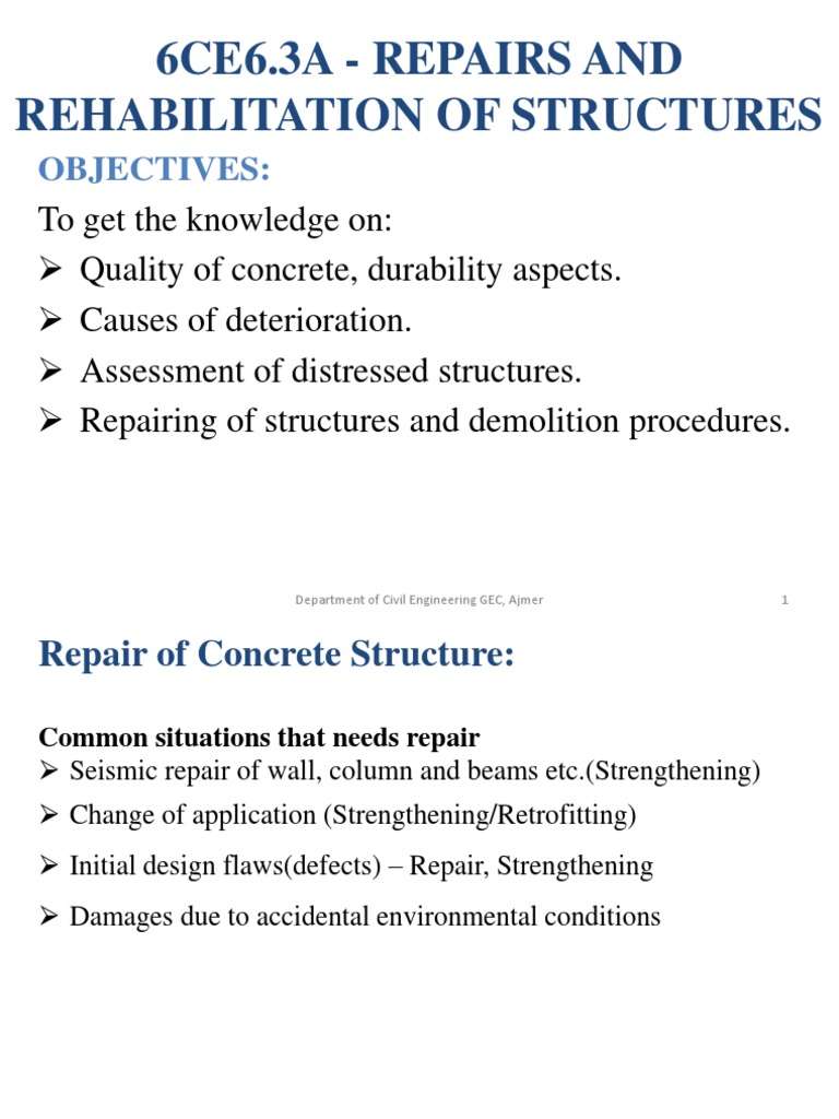 6Ce6.3A - Repairs and Rehabilitation of Structures: Objectives | PDF ...
