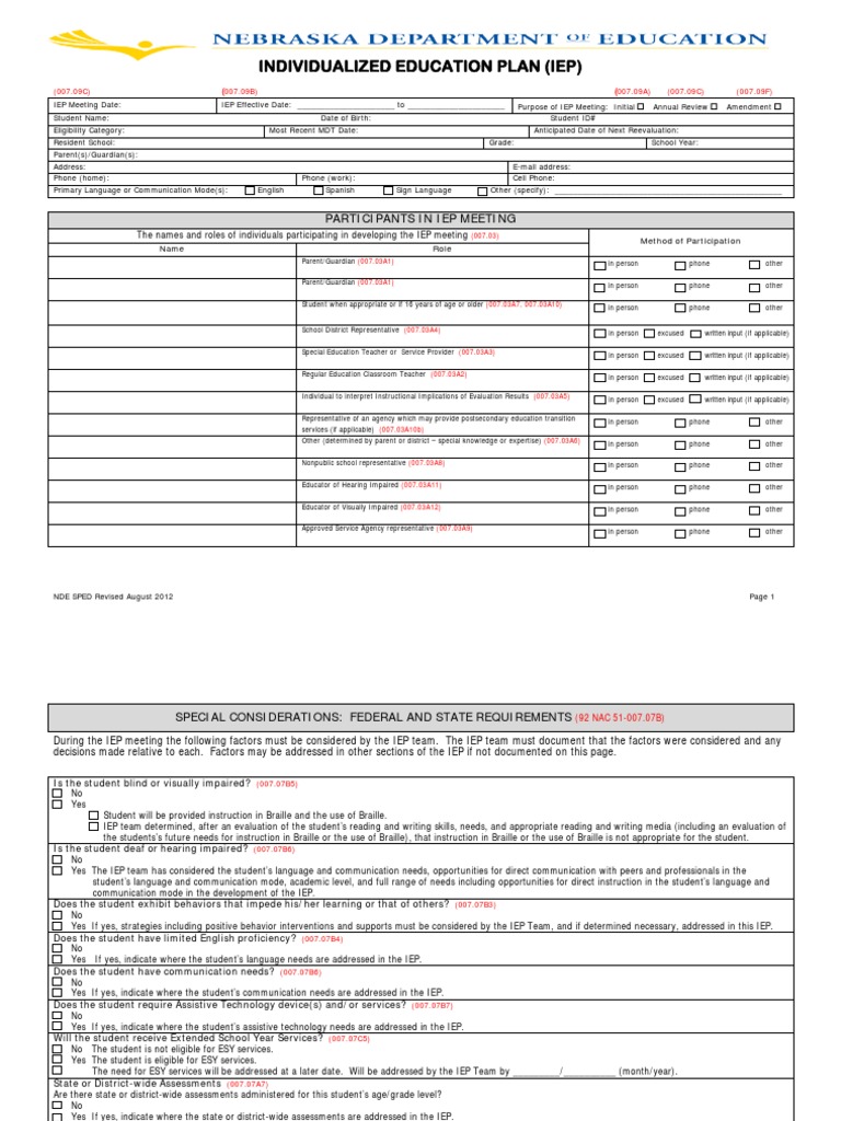 Individualized Education Plan (Iep) : Participants in Iep Meeting | PDF ...