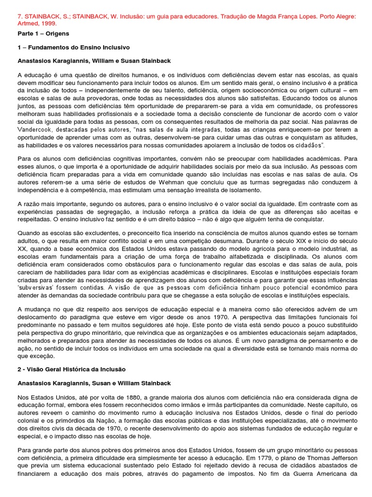 15.1 Stainback, Susan. Inclusão | Download grátis PDF | Aprendizado ...