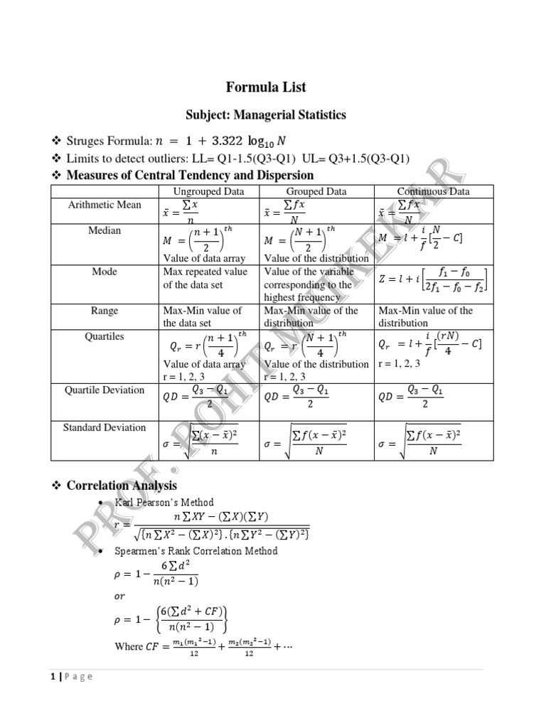 List of Formula - Managerial Statistics | PDF | Regression Analysis ...