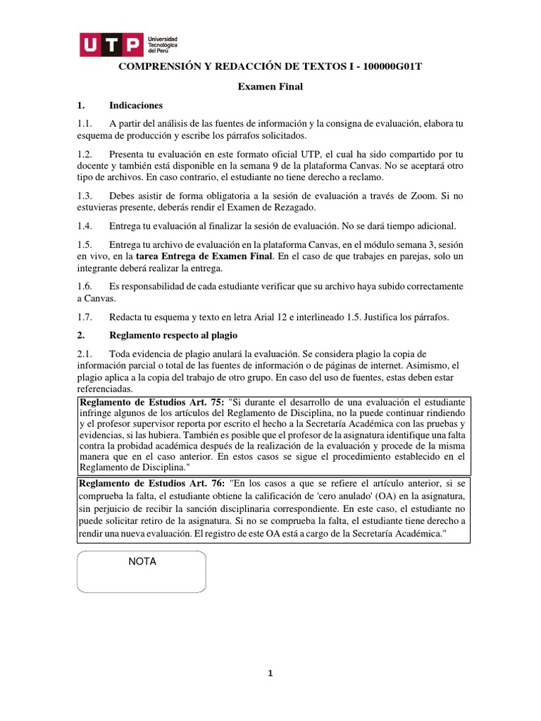 EXAMEN FINAL (Formato Oficial UTP) CGT - CRT1 | PDF | La violencia ...