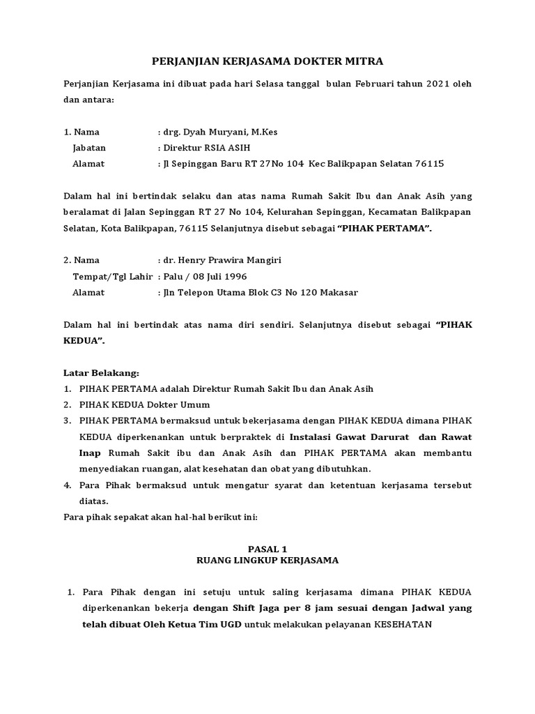 Perjanjian Kerjasama Kerja Dr Henry Pdf