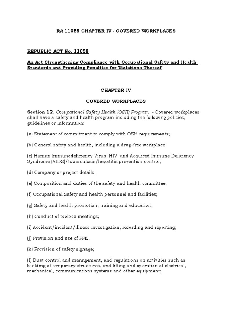 Ra 11058 Chapter IV | PDF | Occupational Safety And Health | Safety