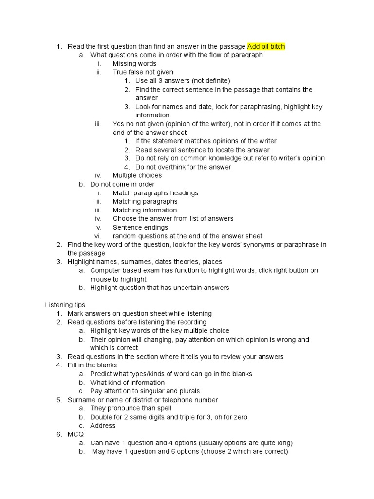 Ielts Notes Exam | PDF | Multiple Choice | Question