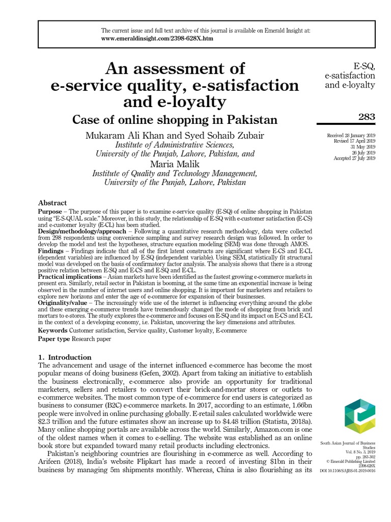 An Assessment of E-Service Quality, E-Satisfaction and E-Loyalty | PDF | E Commerce | Structural ...