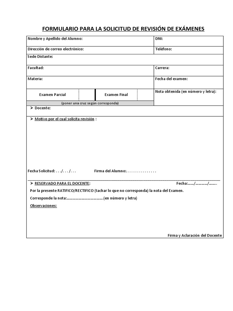 Formulario Revisión de Examenes | PDF
