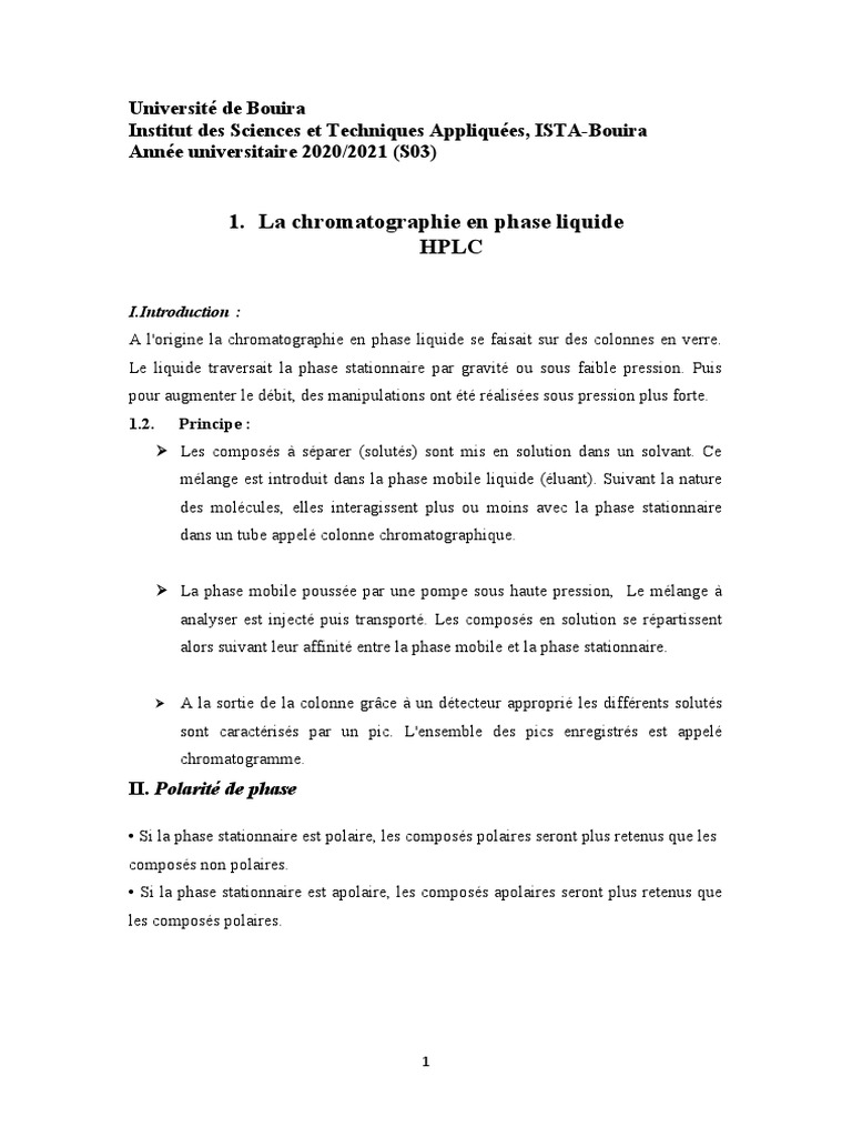 Cours HPLC Et CPG | PDF | Chromatographie en phase gazeuse | Chromatographie