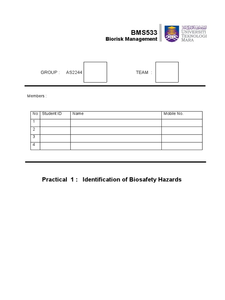 PRAC 1 ID Biohazard v1 | PDF | Infection | Laboratories