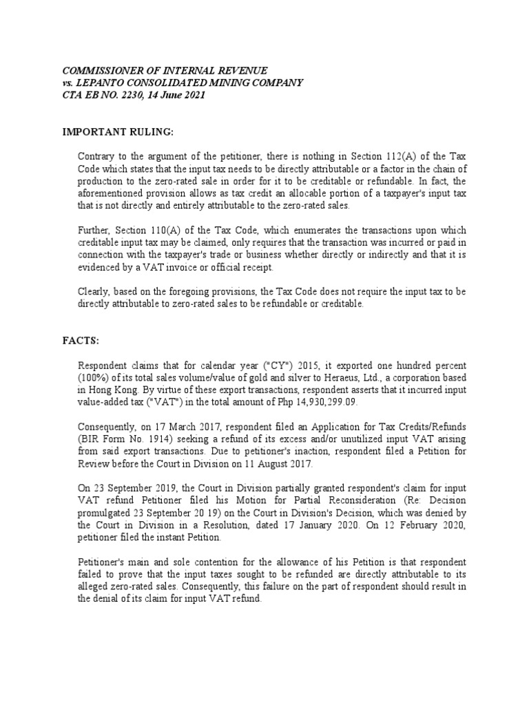 CTA Case Digests - 07.23.2021 | PDF | Value Added Tax | Tax Refund