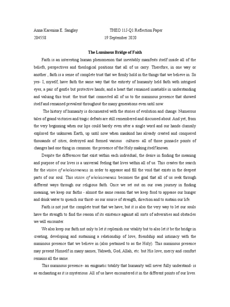 Sanglay, Anna Karenina - TheO 11 Reflection Paper | PDF | Faith | Love