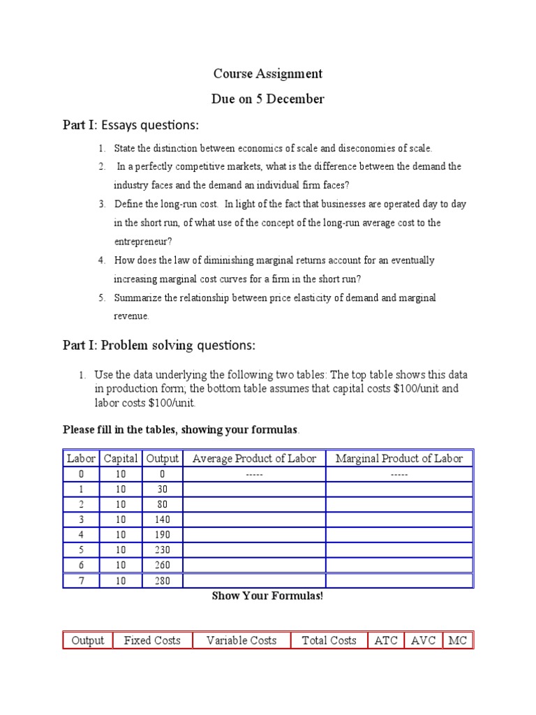 Course Assignment Due On 5 December Part I: Essays Questions | PDF ...