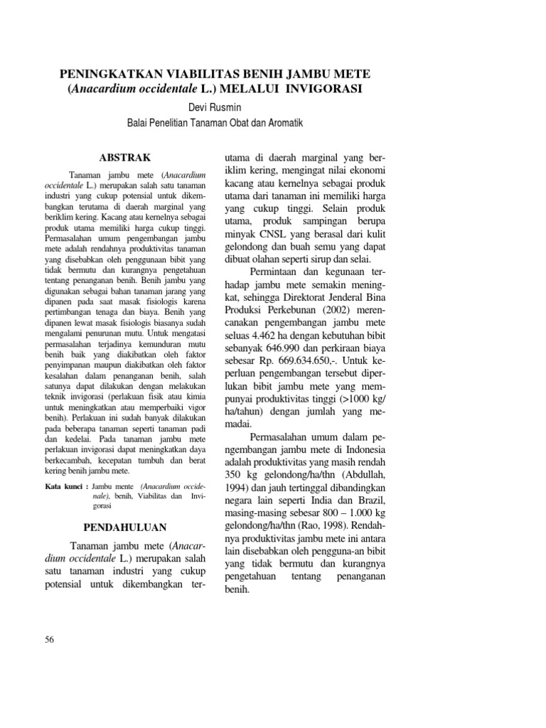 Invigorasi untuk Viabilitas Benih Jambu Mete | PDF | Teknologi & Rekayasa