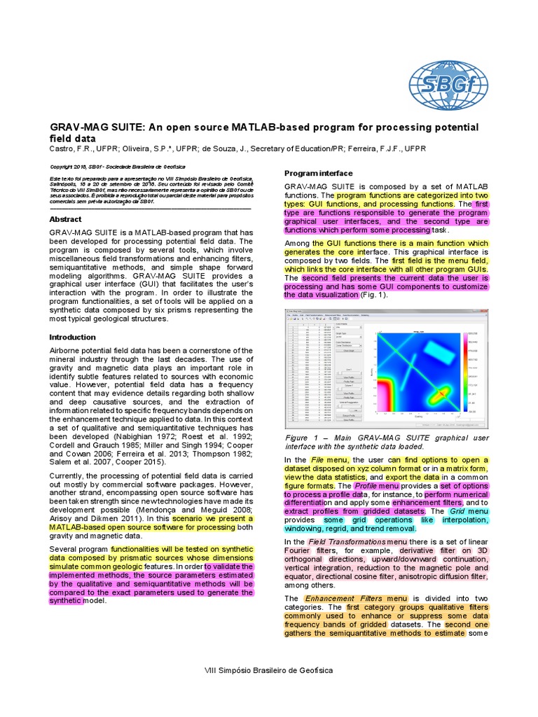 GRAV-MAG SUITE - An Open Source MATLAB-based Program For Processing Potential Field Data | PDF ...