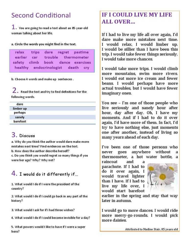 Second Conditional 1.: If I Could Live My Life All Over | PDF | Poetry