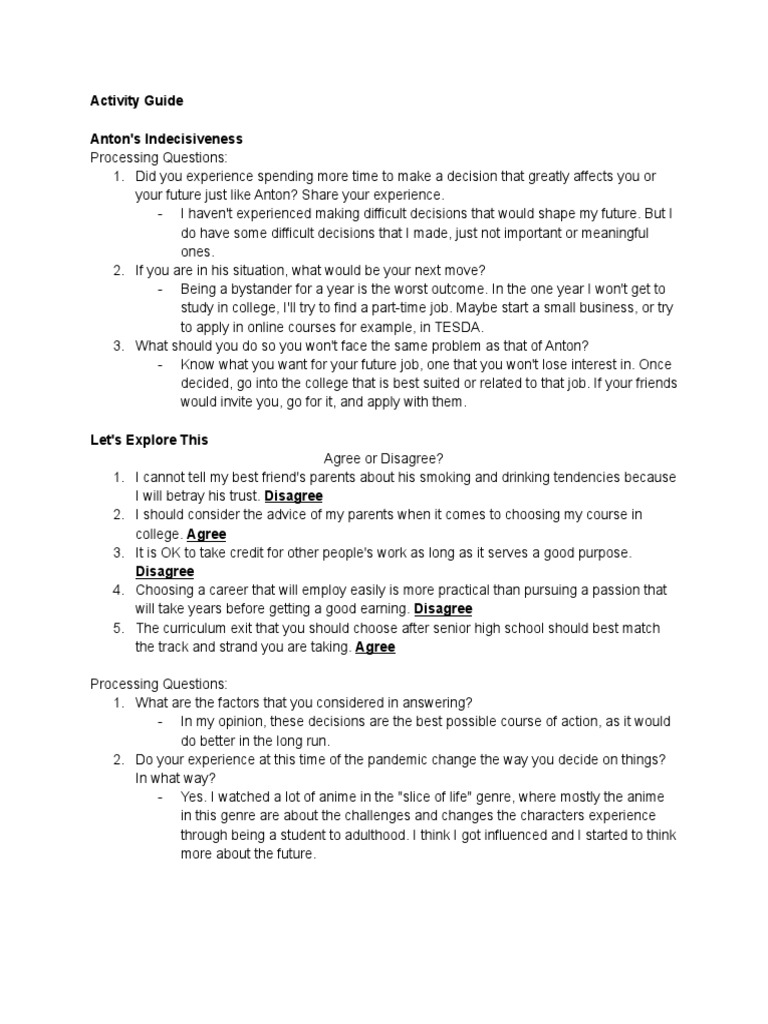 Activity Guide Anton's Indecisiveness | PDF