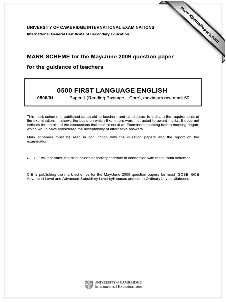 0500 First Language English: MARK SCHEME For The May/June 2009 Question ...