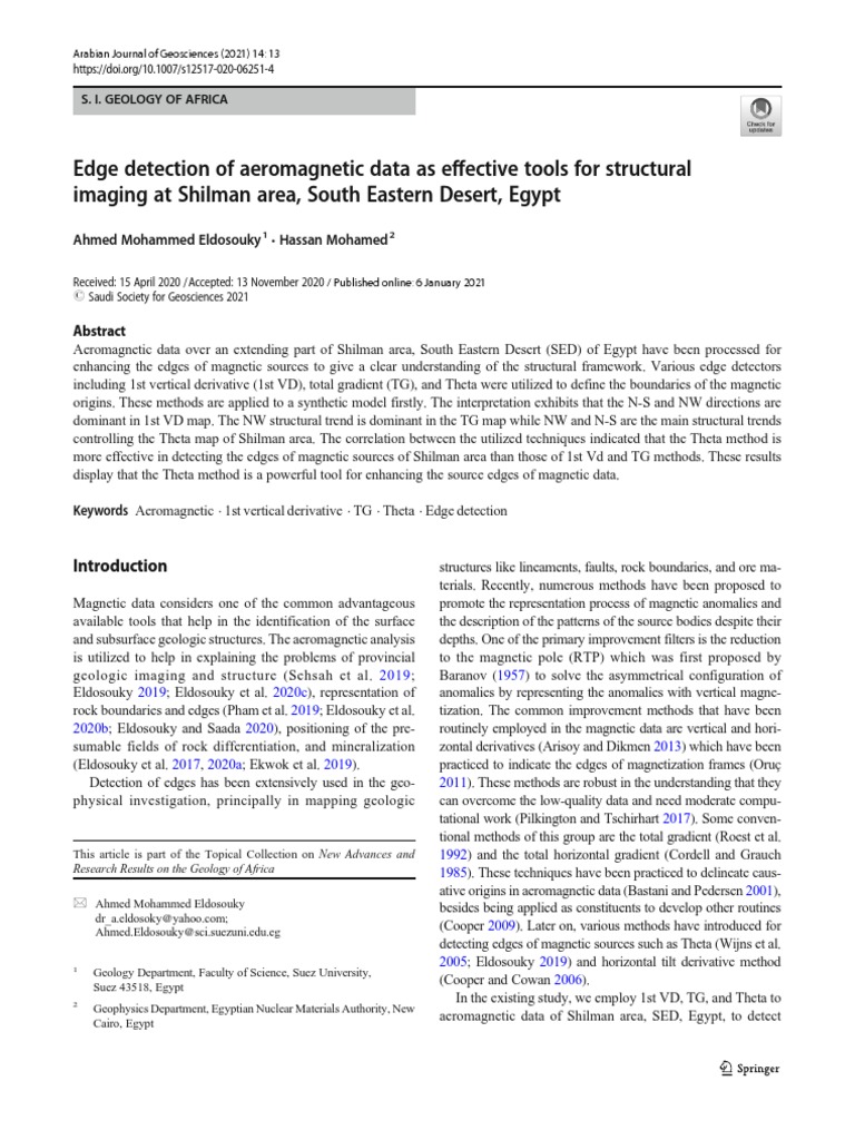Edge Detection of Aeromagnetic Data As Effective Tools For Structural Imaging at | PDF ...
