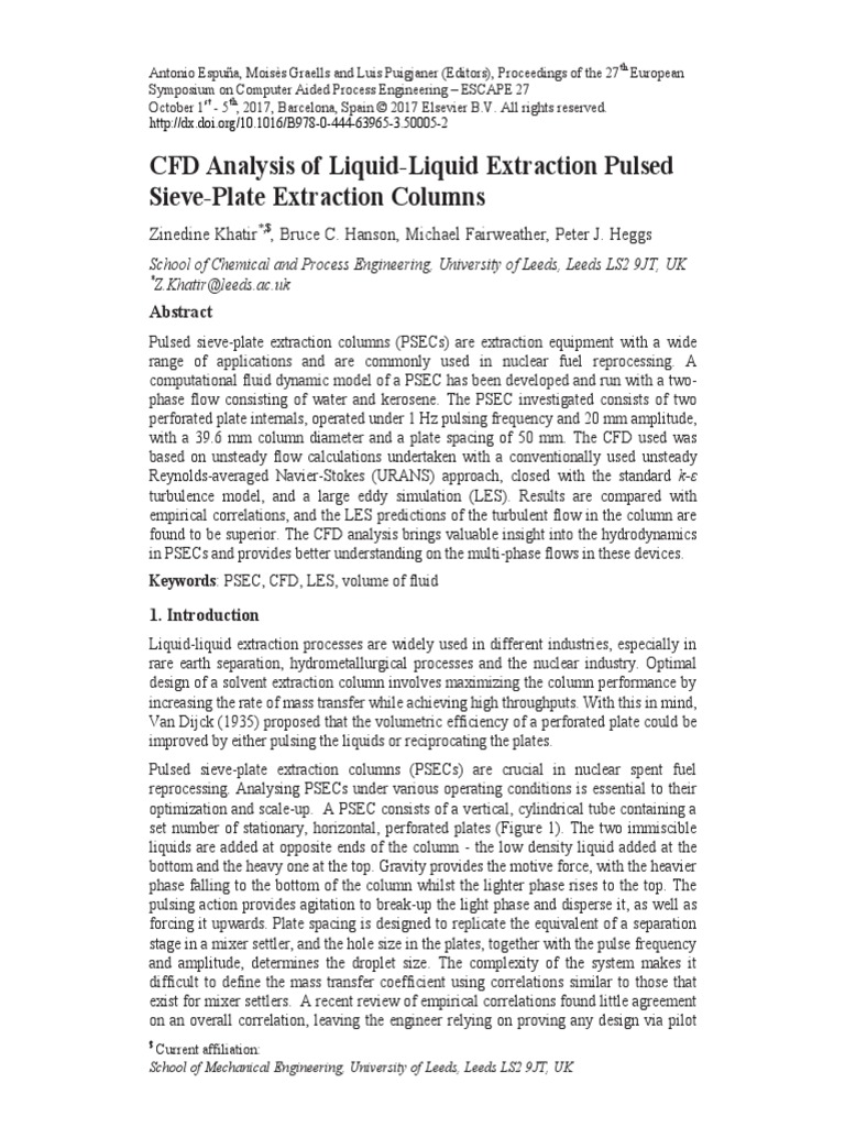 CFD Analysis of Liquid-Liquid Extraction Pulsed Column | PDF ...